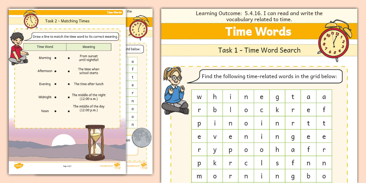Maths Worksheet I Time Words (teacher made) - Twinkl