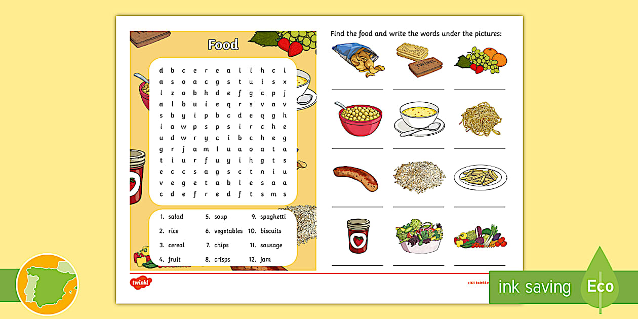 A2 Sopa de letras: La comida en inglés (teacher made)
