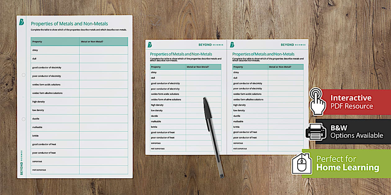 Properties of Metals and Non-Metals Worksheet | Beyond