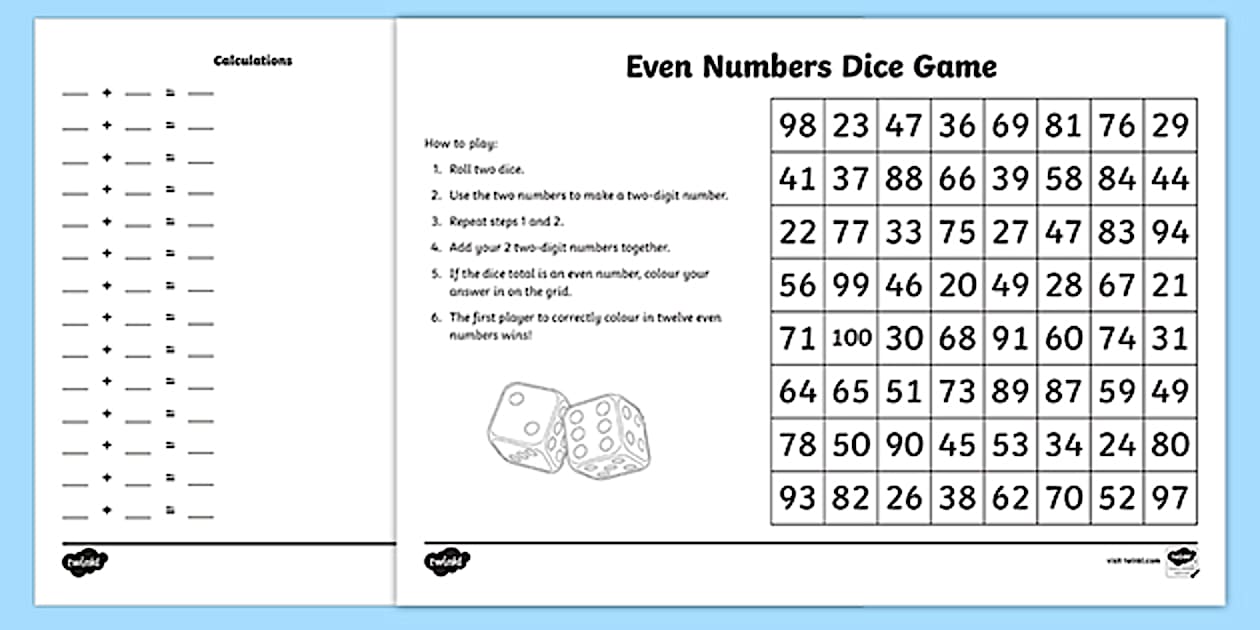 Odd and Even Numbers Dice Game | Odd and Even Game - Twinkl