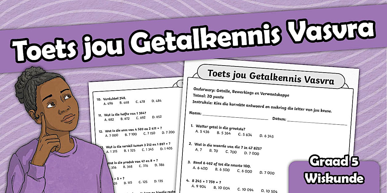 Graad 5 Wiskunde – Kwartaal 1 – Toets jou Getalkennis – Vasvra (KABV Belyn)