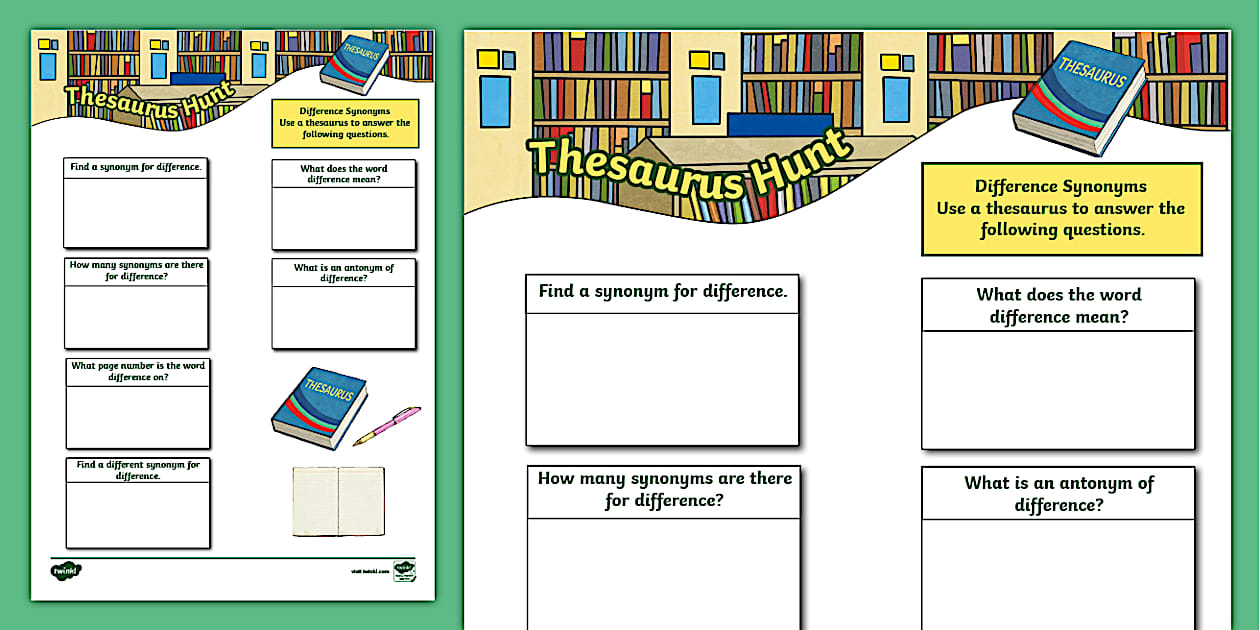 Synonyms for Difference - Thesaurus Hunt Worksheet - Twinkl