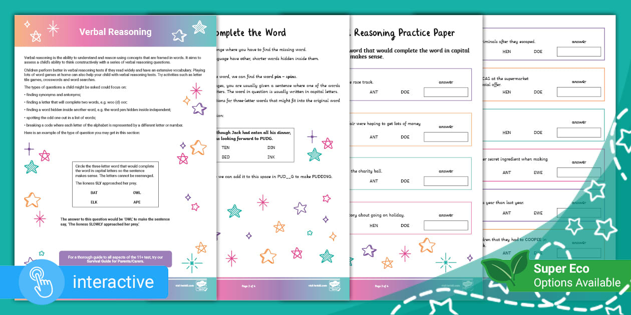11+ Verbal Reasoning Paper: Complete the Word 2 Assessment