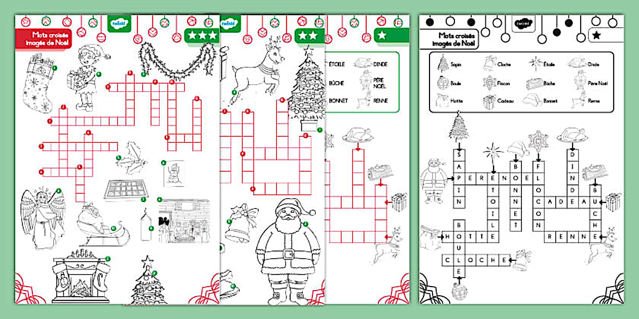 Mots croisés imagés de Noël - trois niveaux de difficulté pour la ...