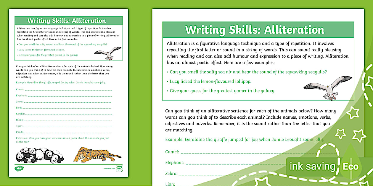 Writing Skills: Alliteration (Ages 7 - 11) (teacher made)