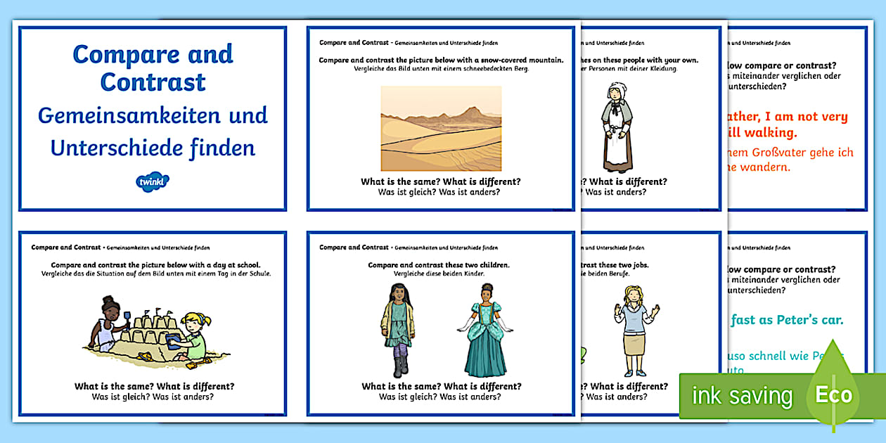 Guided Reading Skills Task Cards Compare and Contrast English/German