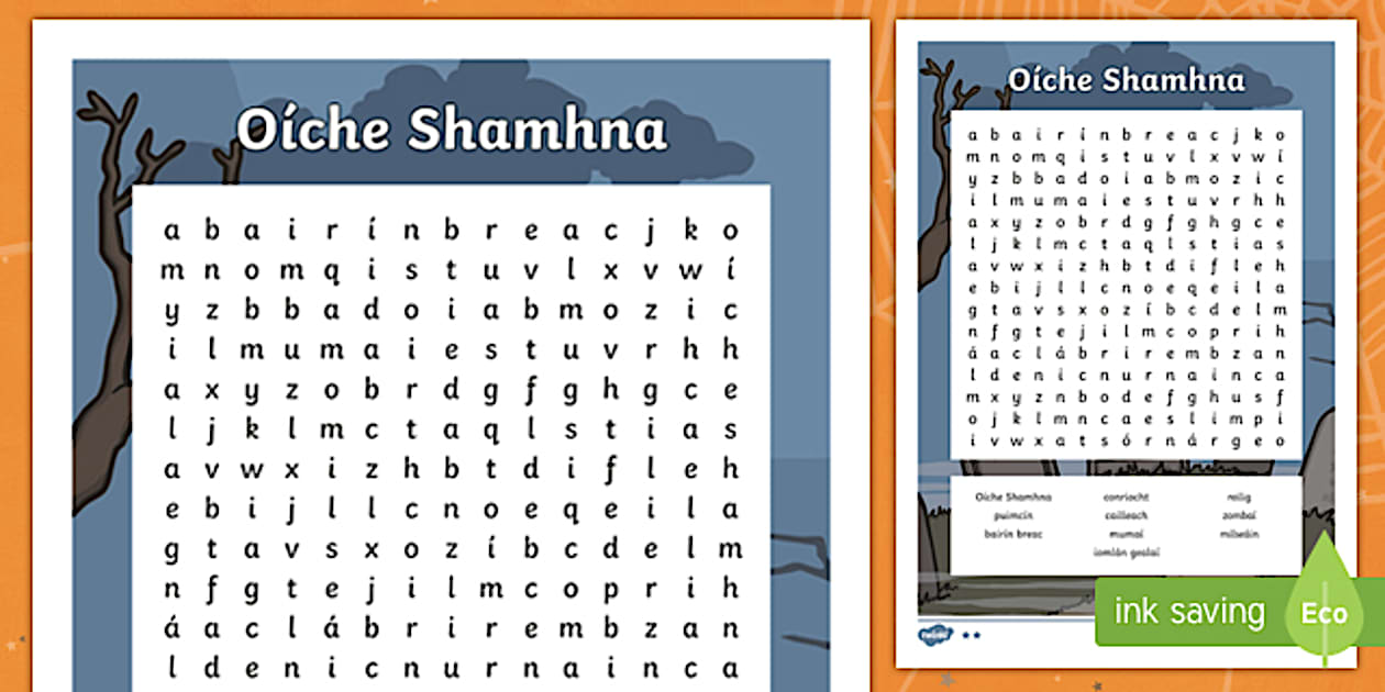 Oíche Shamhna Differentiated Word Search Gaeilge - Twinkl