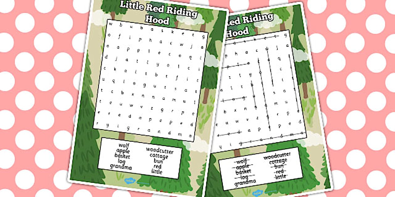 Black and White Little Red Riding Hood Word Search - Twinkl