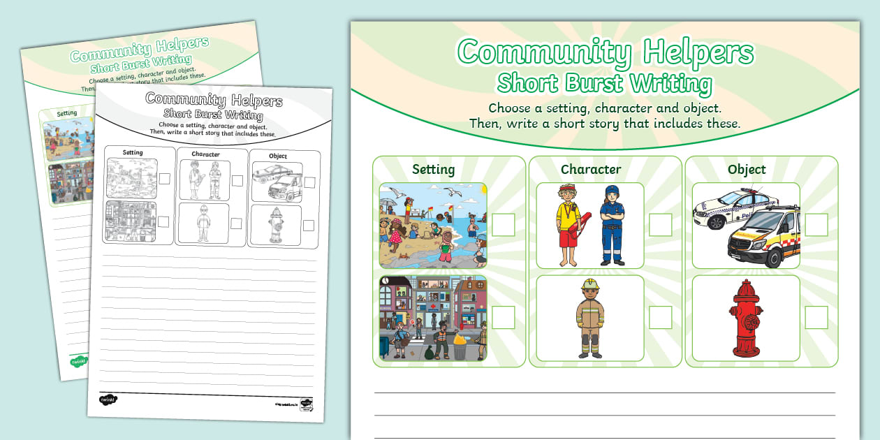 Community Helpers Short Burst Writing Template - Twinkl