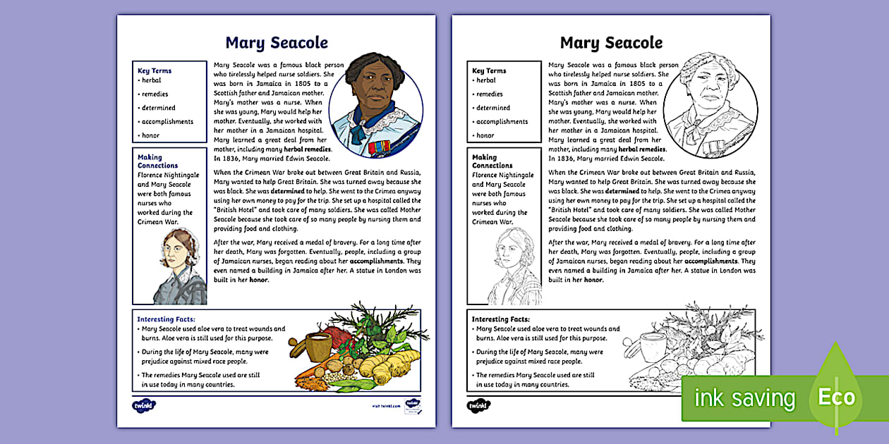 5th Grade Mary Seacole Fact File | History | Twinkl USA
