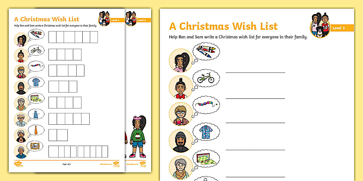 Level 5 A Christmas Wish List Phonics Worksheet - Twinkl