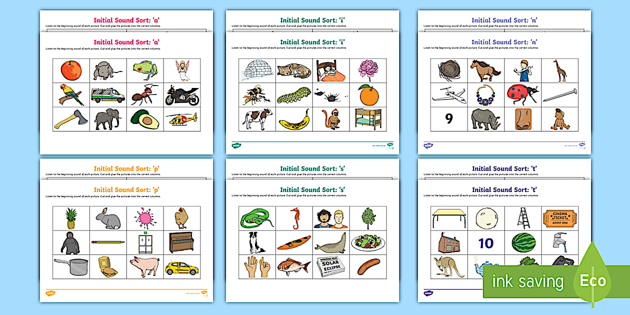 SATPIN Beginning Sound Sort Worksheets | Cut and Paste