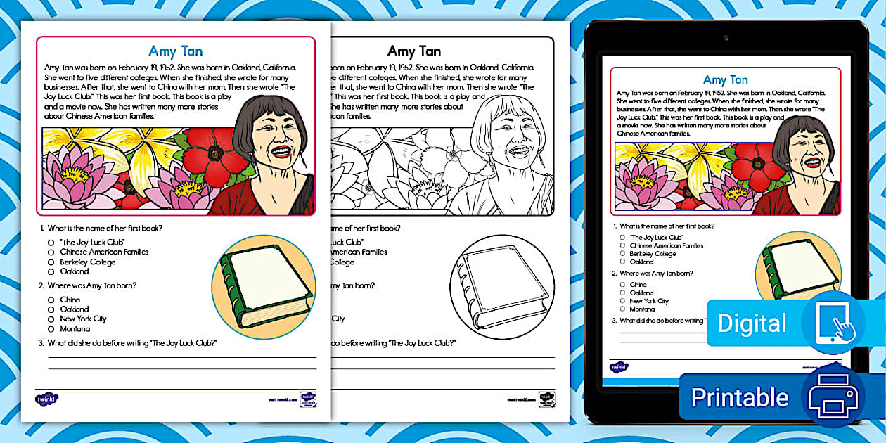 First Grade Amy Tan Reading Passage Comprehension Worksheet
