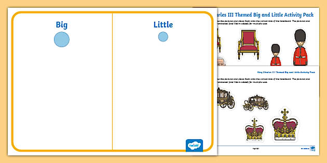 EYFS SEND Big and Little King Charles III themed workstation resource