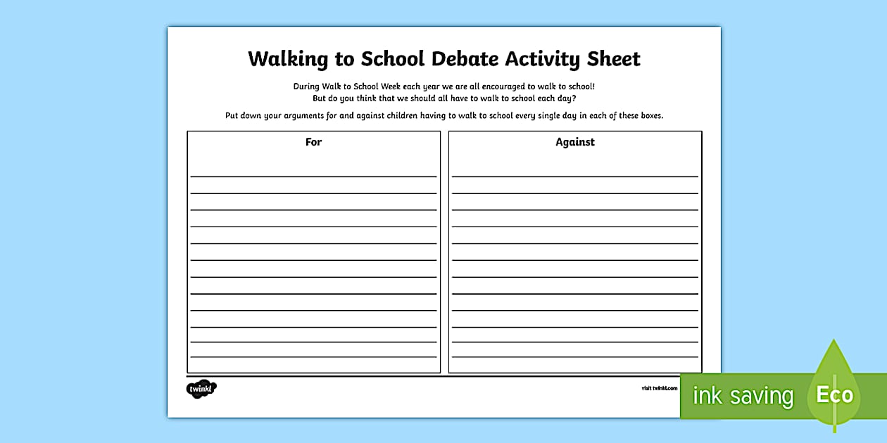 Walking to School Debate Worksheet | Primary Resources