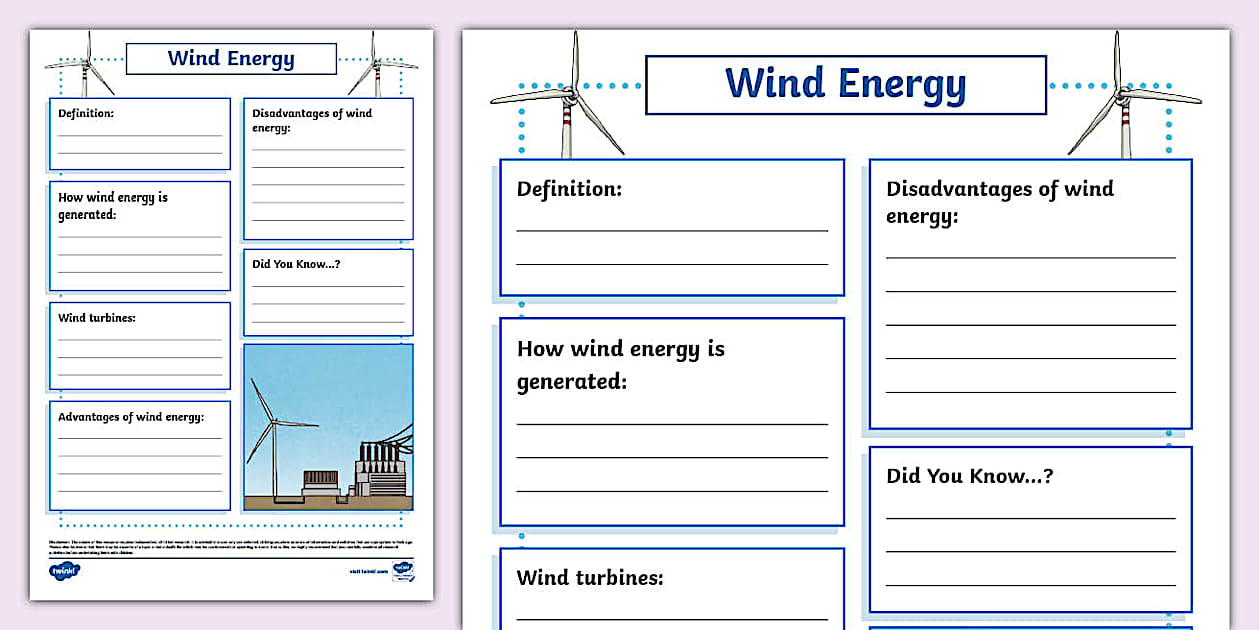 Wind Energy Fact File Template,Sustainable Energy - Twinkl