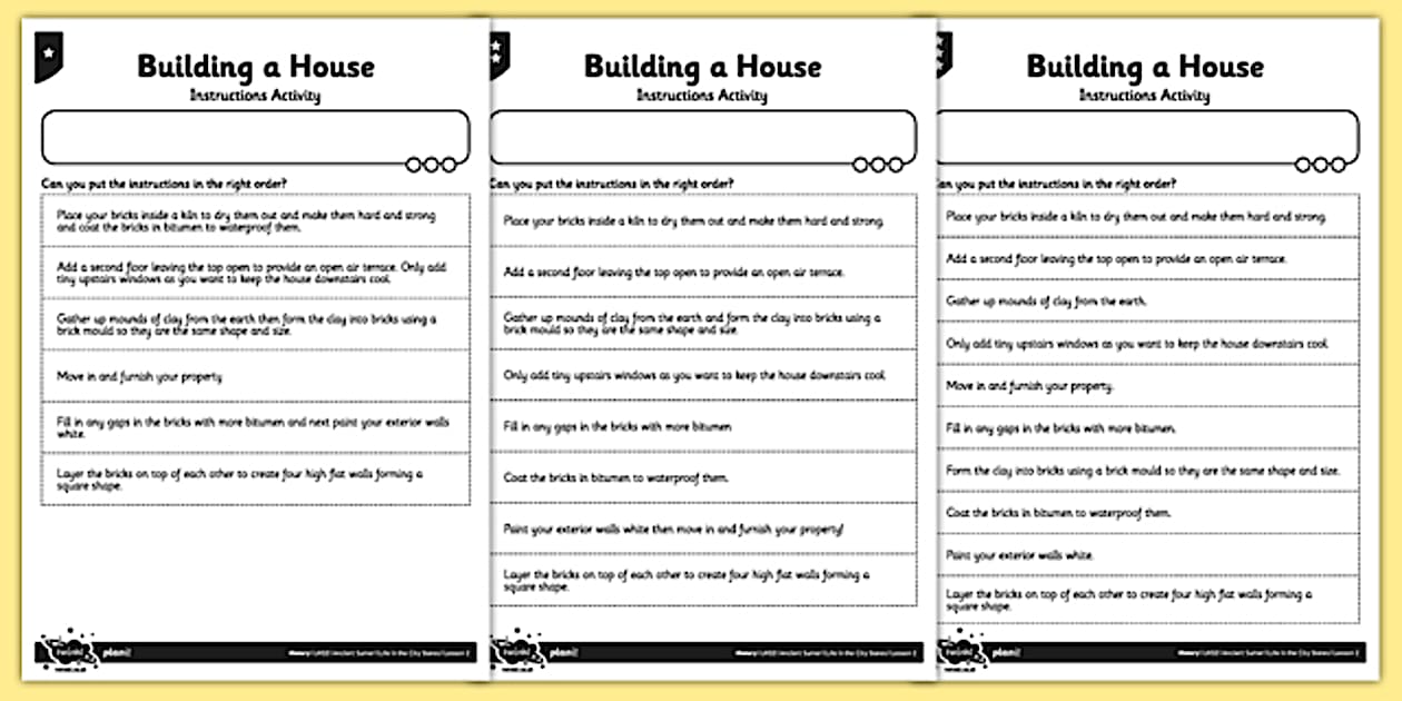 Ancient Sumer Building a House Instructions Activity 3 levels