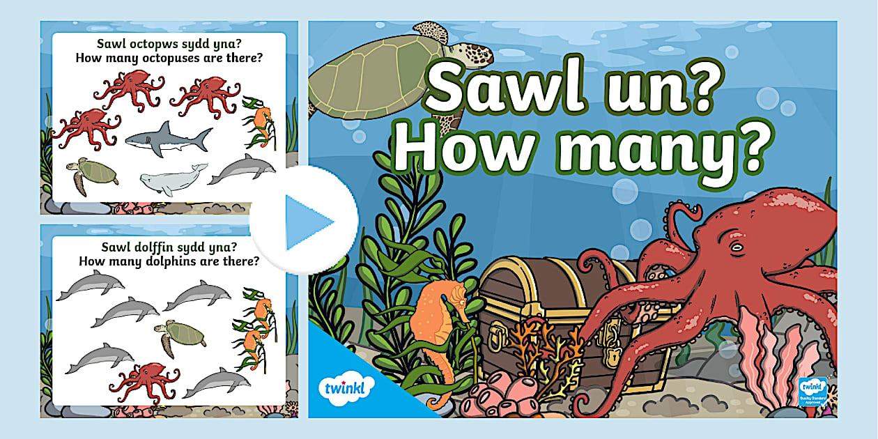 Learn Welsh: Counting to 5 in Welsh and English Ocean-Themed Powerpoint