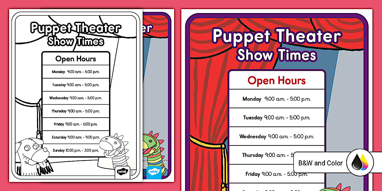 Puppet Theater Dramatic Play Show Times Sign - Twinkl
