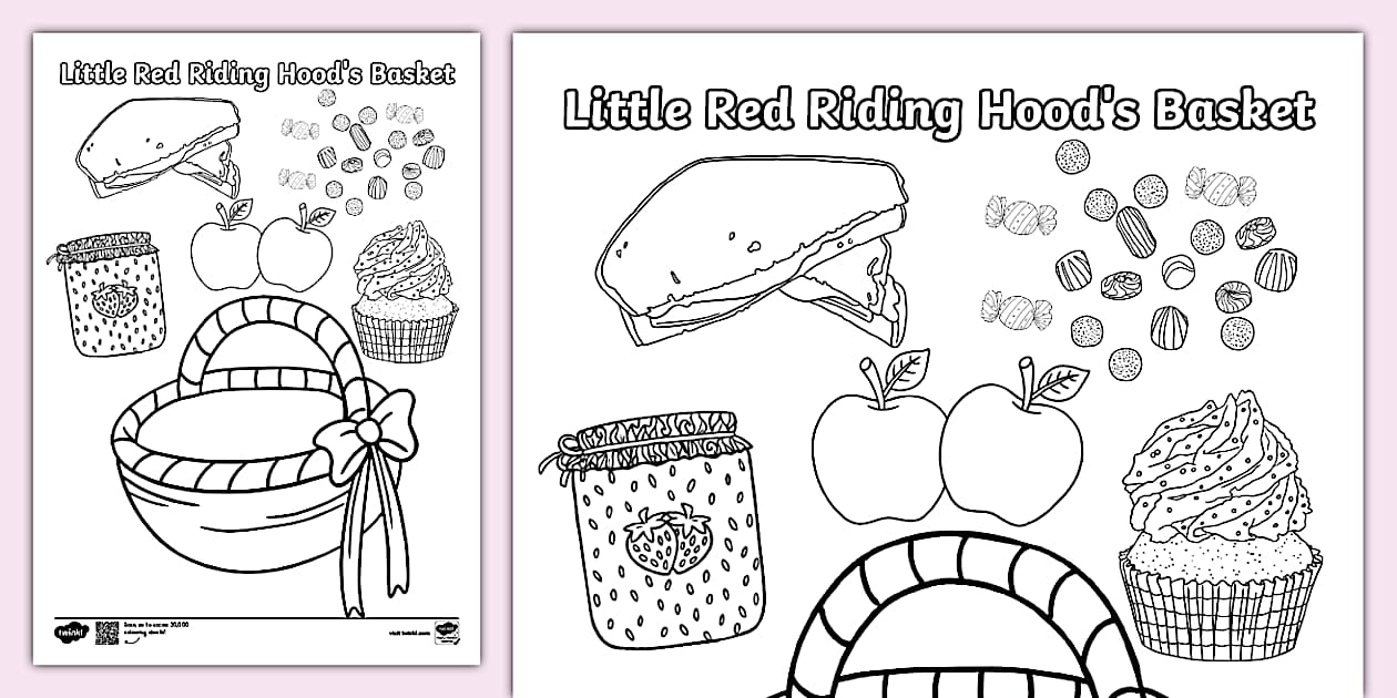 Little Red Riding Hood Basket Colouring Pages | Twinkl