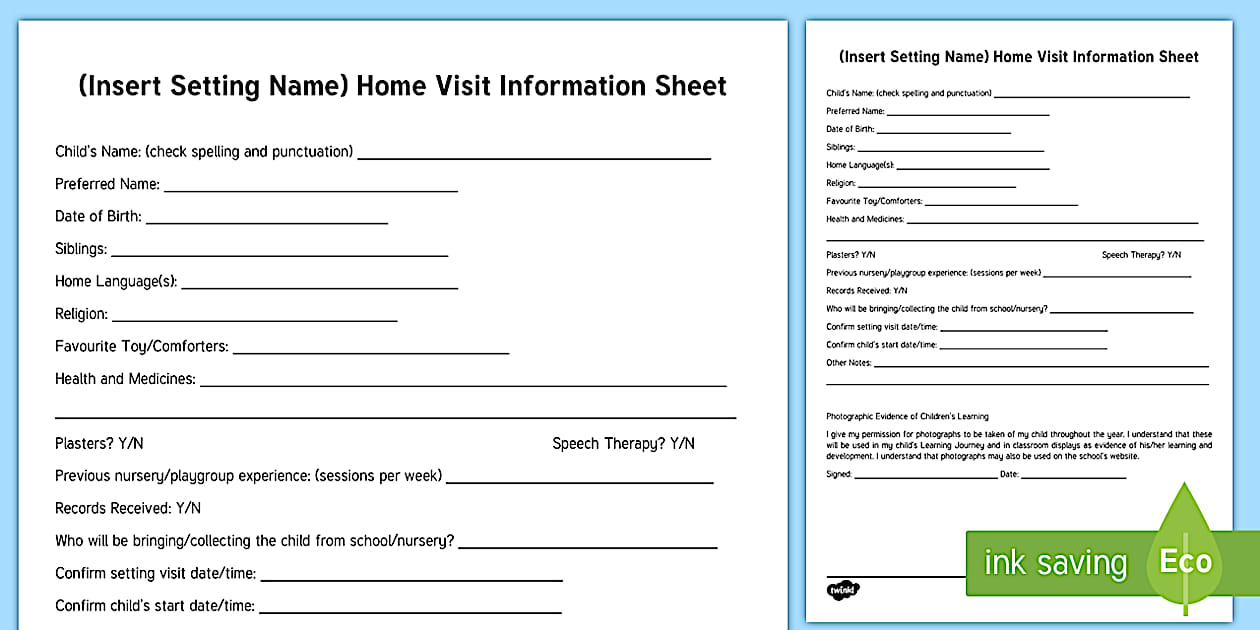 Editable EYFS Home Visit Pro Forma | Print And Go | Twinkl