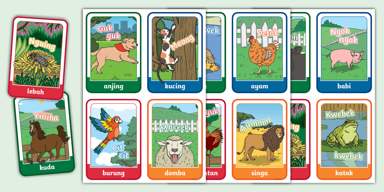 Animal Sounds Word Cards - Indonesian (teacher made)