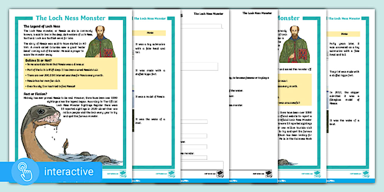 Interactive PDF: Loch Ness Monster Differentiated Reading Comprehension
