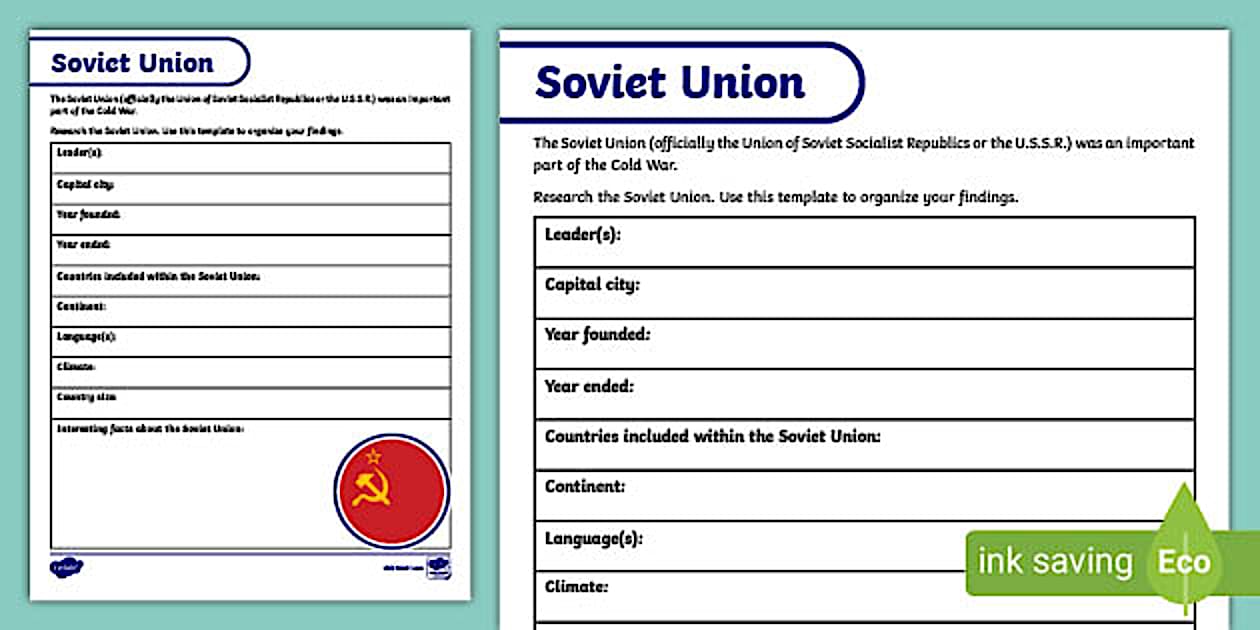 The Soviet Union Research Worksheet (teacher made) - Twinkl