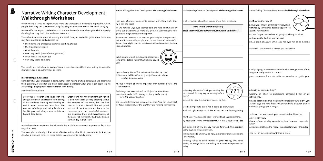 Narrative Writing Character Development Worksheet - Twinkl
