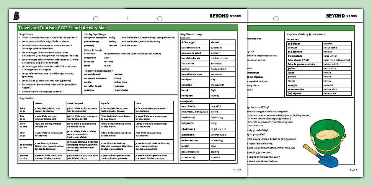 Travel and Tourism: GCSE French Activity Mat (teacher made)