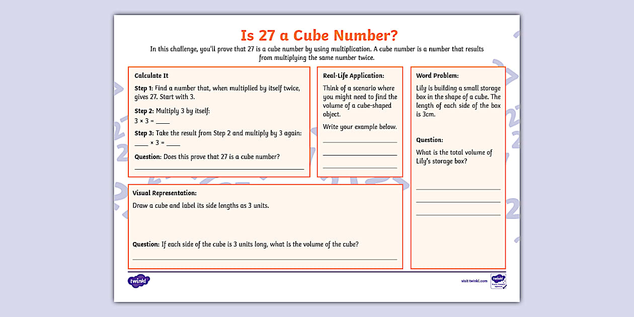Challenge Sheet: Is 27 a Cube Number? (teacher made)