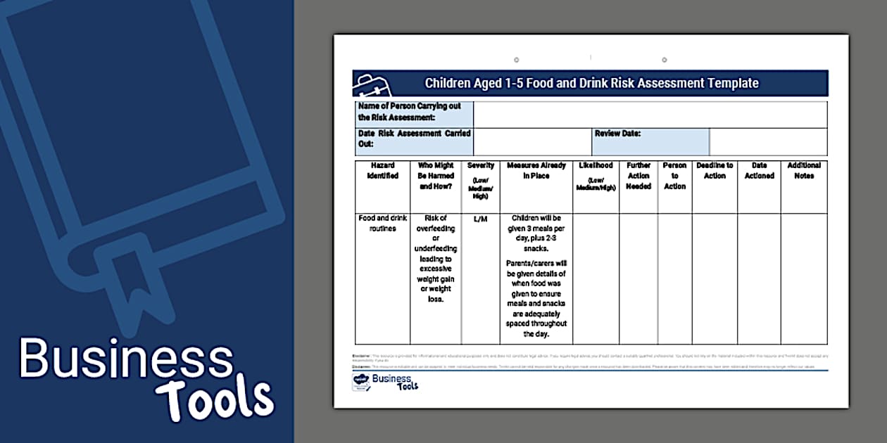 Children Aged 1-5: Food and Drink Risk Assessment Template