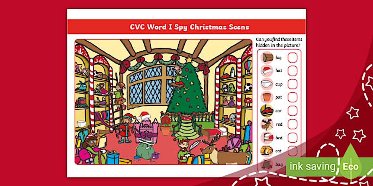 CVC Word I Spy Christmas Scene (teacher made) - Twinkl