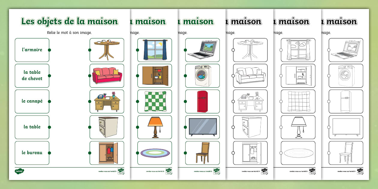 Activité de paires : Les objets de la maison - Twinkl