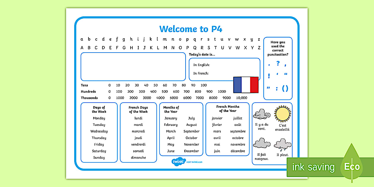 Editable Welcome to P4 (with French) Desk Mat - Twinkl