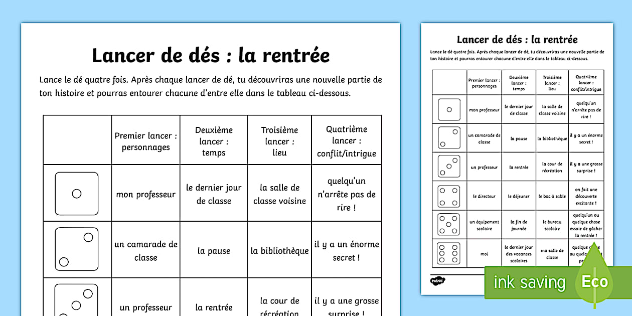Cursive Feuille d'activités : lancer de dés - la rentrée