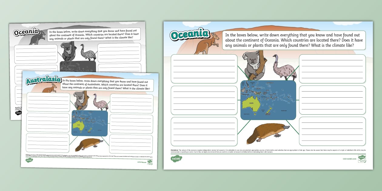KS1 Oceania Mind Map - Australasia Mind Map - Twinkl