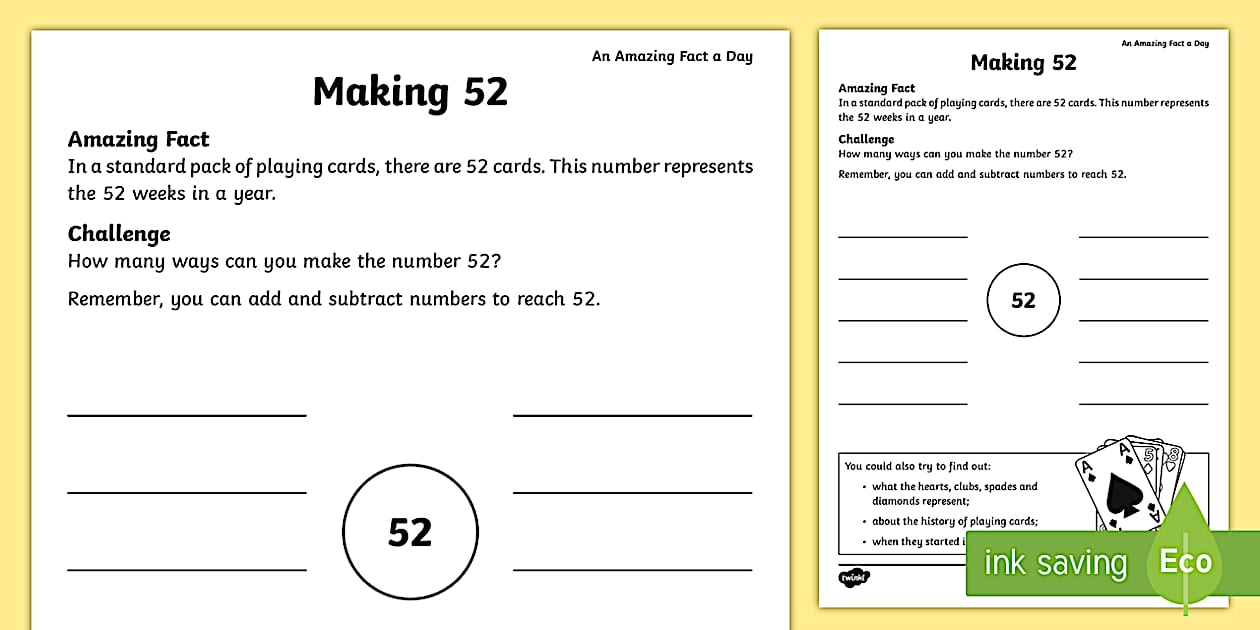Making 52 Worksheet / Worksheet (teacher made) - Twinkl