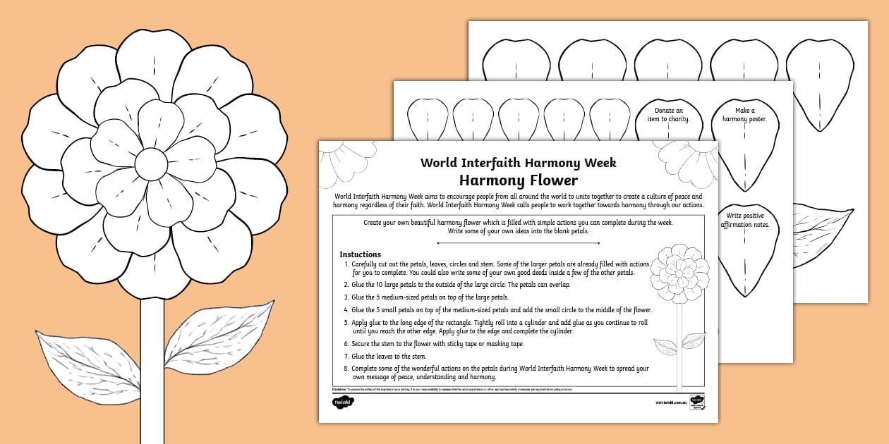World Interfaith Harmony Week Harmony Flower Craft - Twinkl