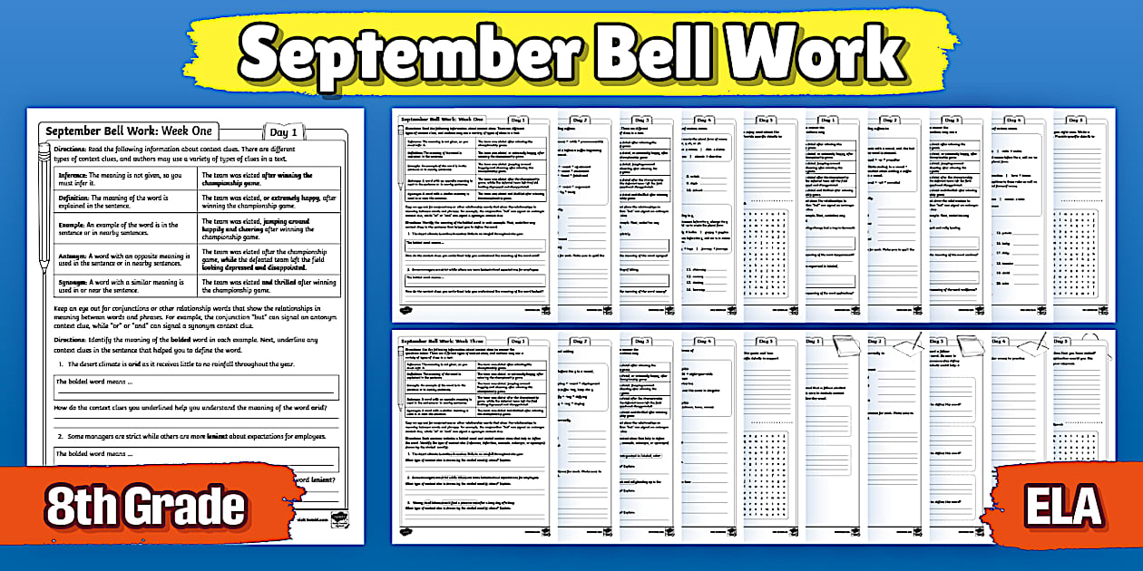 Eighth Grade ELA September Bell Work Bundle