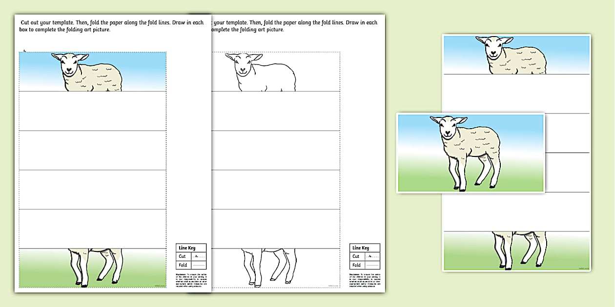 Lamb Folding Art Template (Teacher-Made) - Twinkl