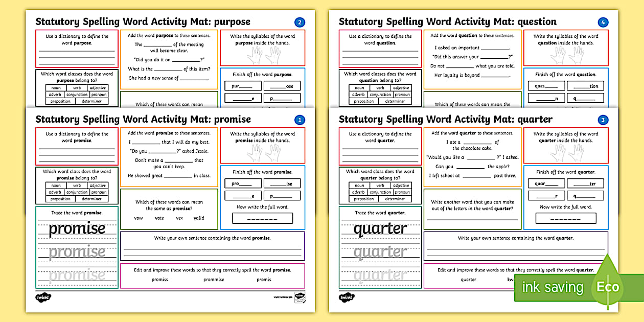 Year 3 and 4 Statutory Spelling Words Activity Mat Pack 17