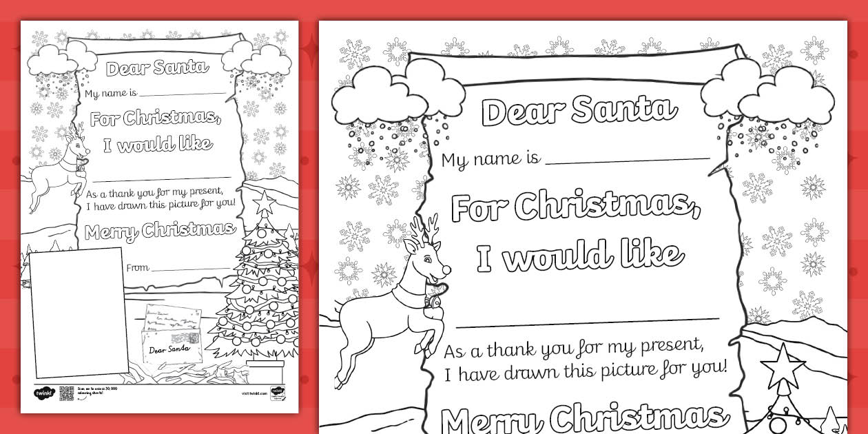 Letter to Santa Colouring Page (teacher made) - Twinkl