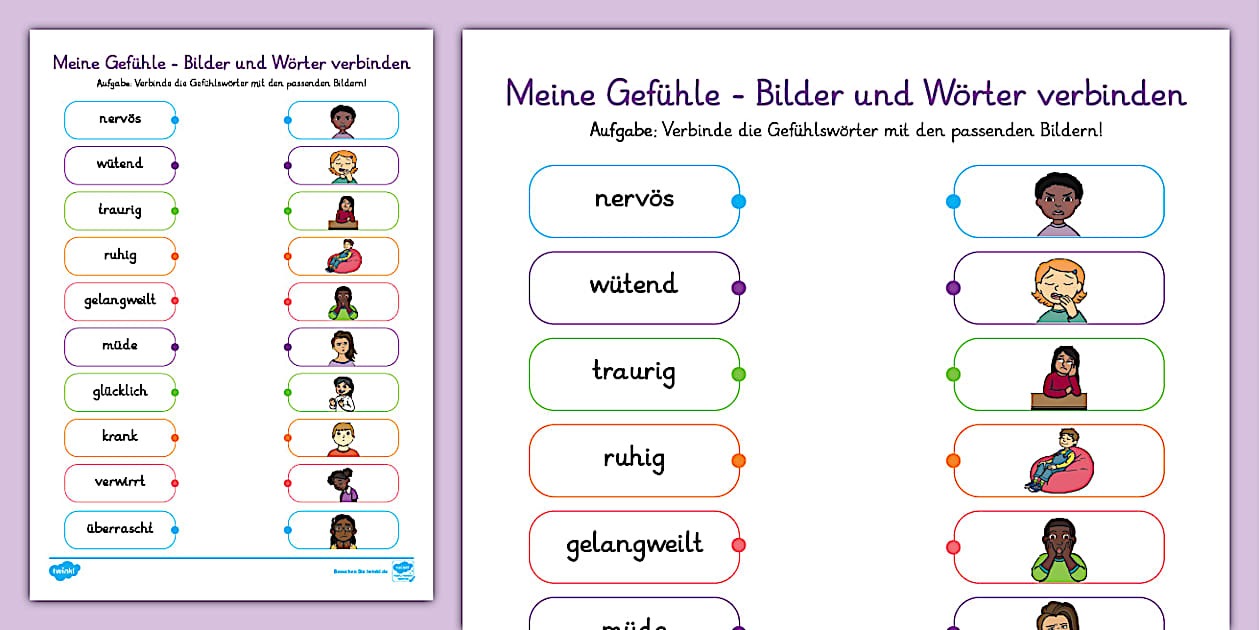 Gefühle - Bilder und Wörter verbinden - Arbeitsblatt