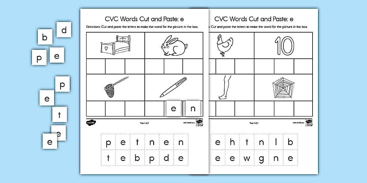 CVC Words "e" Cut and Paste Worksheets (teacher made)