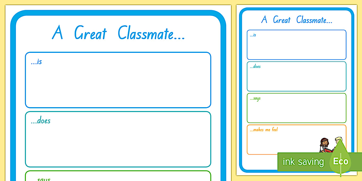 Editable A Great Classmate Is... Activity (teacher made)