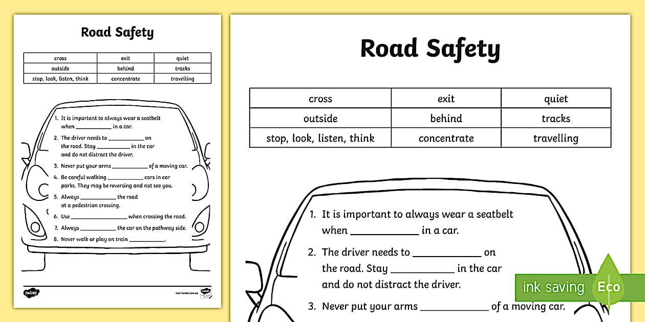 Road Safety Cloze Worksheet