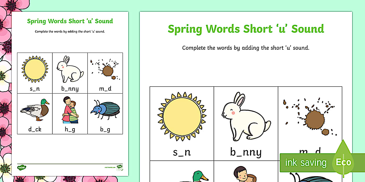 Short u Sound Words Worksheet | Twinkl Kindergarten Phonics