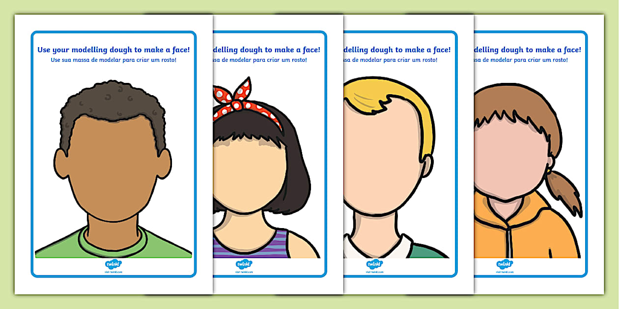 Face Modelling Dough Mats English/Portuguese - Twinkl