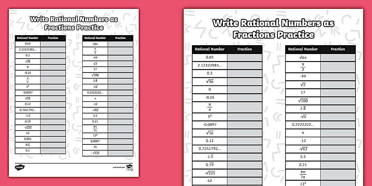 Eighth Grade Write Rational Numbers as Fractions Practice